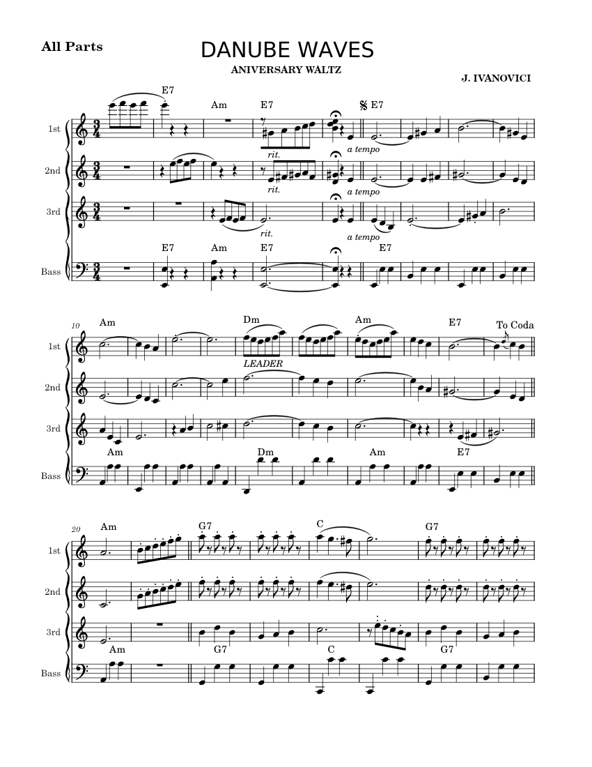 DANUBE WAVES – J. IVANOVICI Sheet music for Accordion (Piano Quartet ...