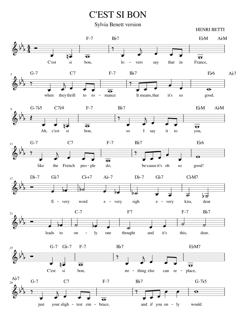 C'est Si Bon – Henri Betti Sheet music for Piano (Solo) | Musescore.com