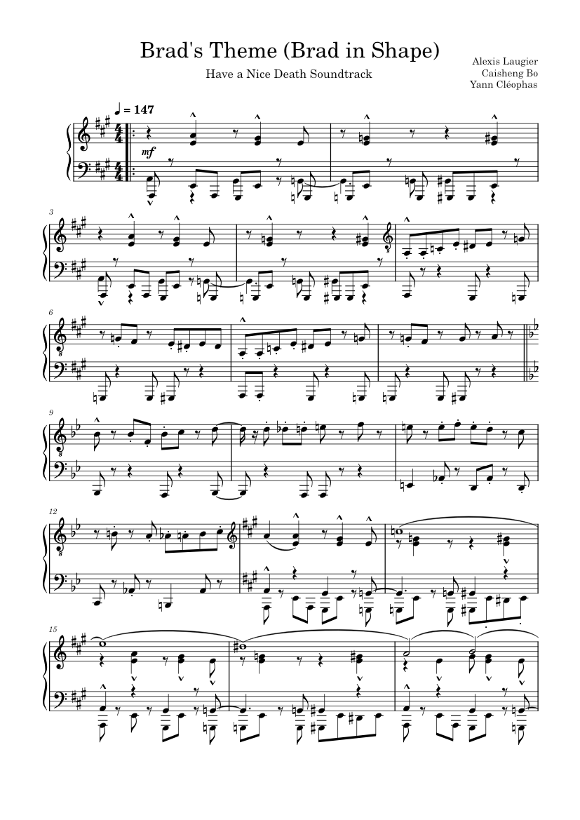 Brad's Theme – Have a Nice Death OST (Piano Arrangement) Sheet Music ...