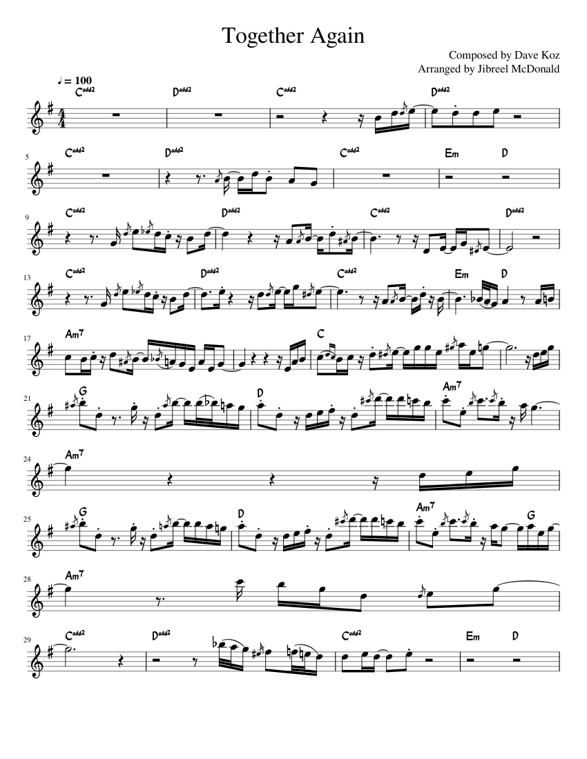 Together Again - Dave Koz Sheet music for Saxophone (Soprano) (Solo) | Download and print in PDF ...