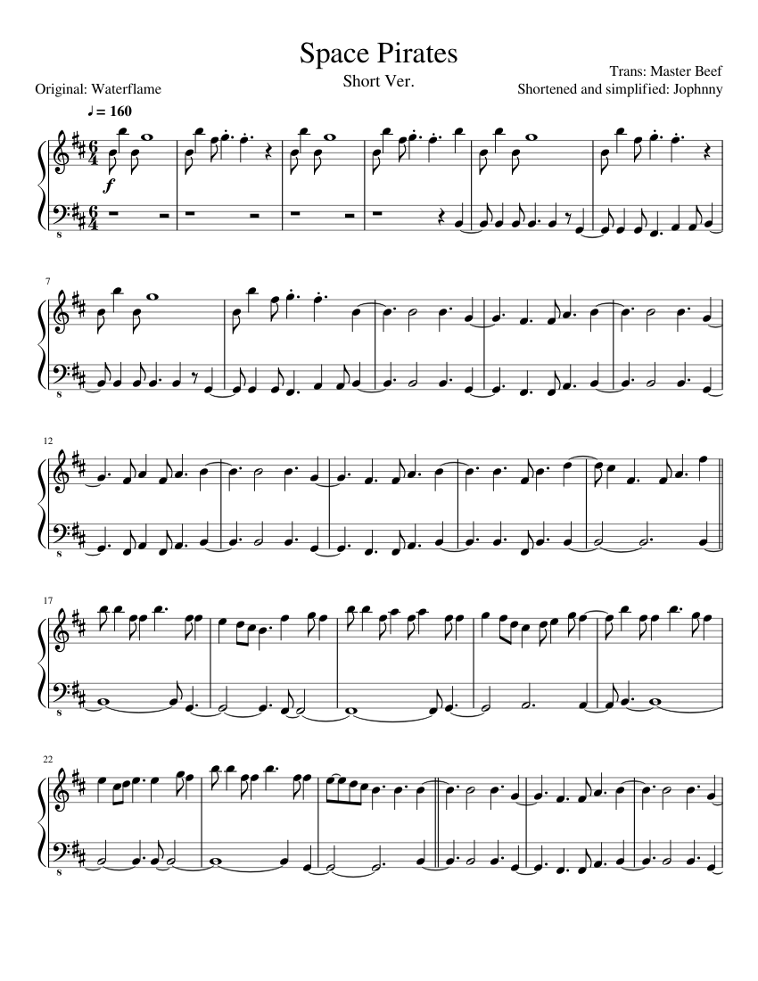 Space Pirates (Short) Sheet music for Piano (Solo) | Download and print ...
