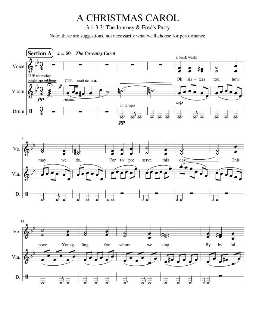 A CHRISTMAS CAROL Sheet music for Vocals, Violin, Drum group (Mixed ...