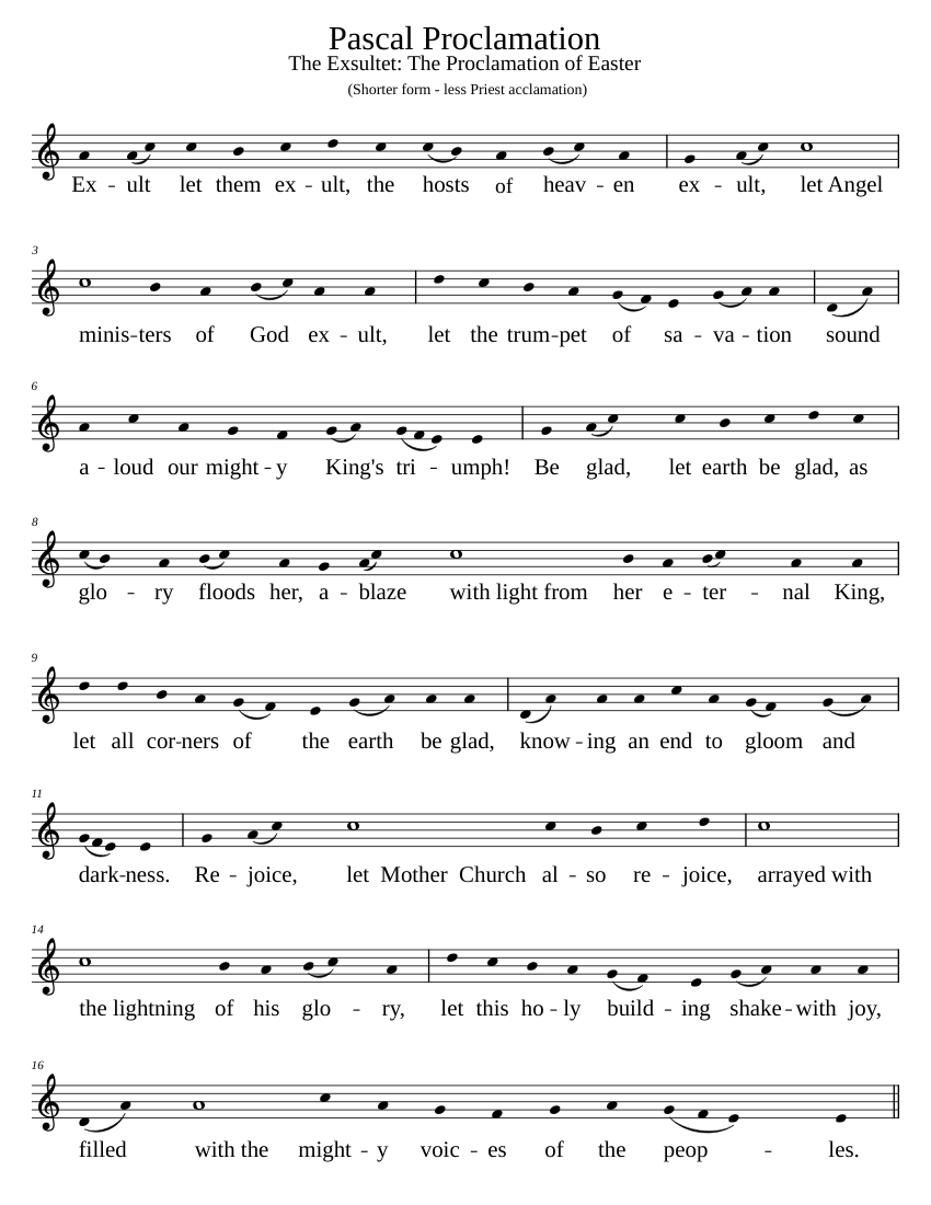 The Easter Proclamation (Exsultet) - short form Pascal Proclamation 2.2 ...