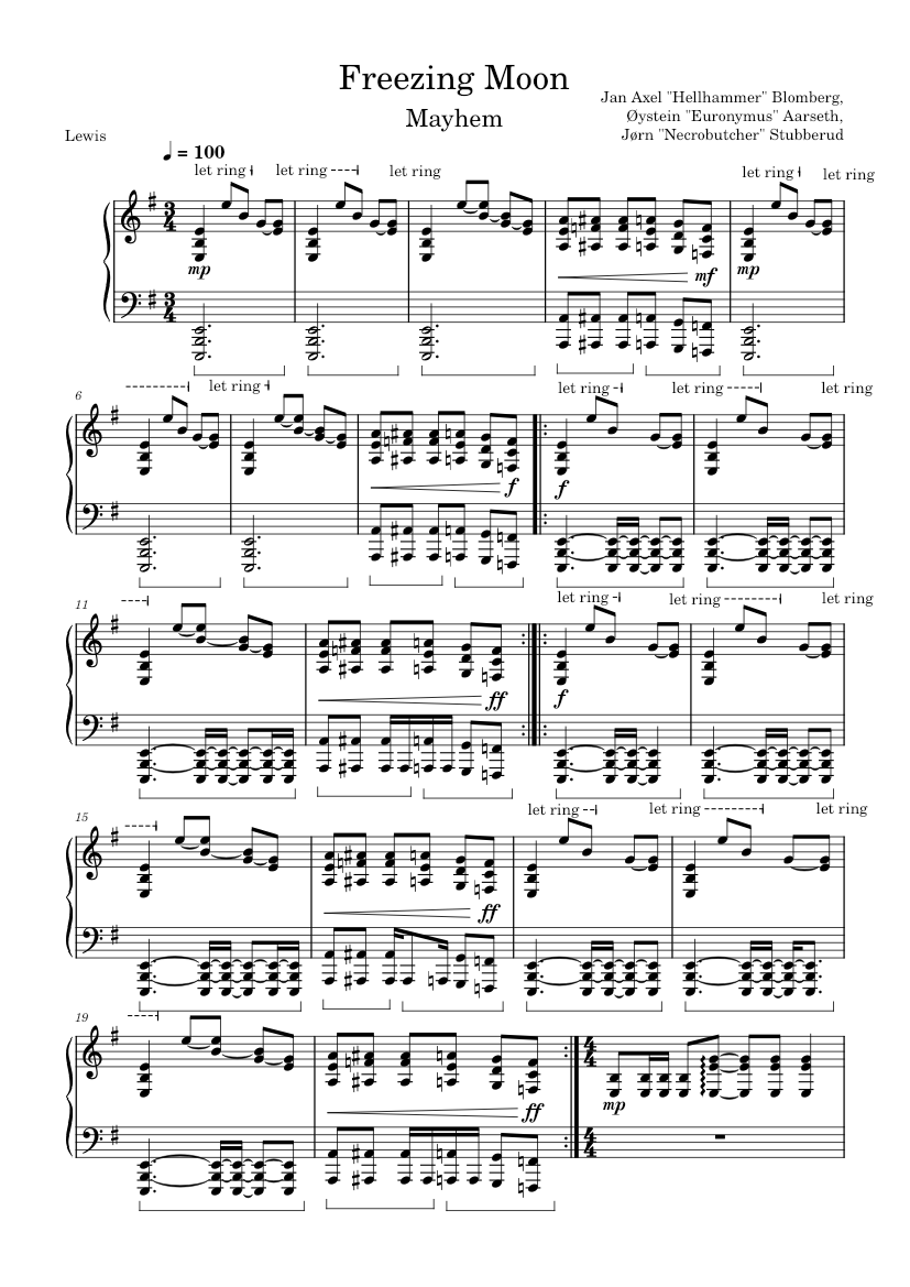 Freezing moon – Mayhem Sheet Music for Piano (Solo) | MuseScore.com