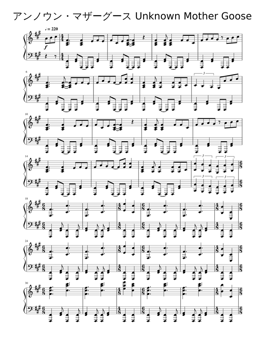 Unknown Mother Goose Sheet music for Piano (Solo) | Download and print ...