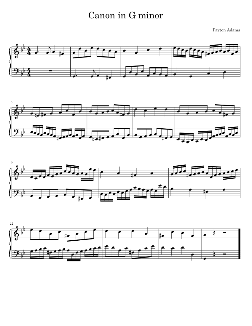 Canon In G Minor Sheet music for Piano (Solo) | Musescore.com