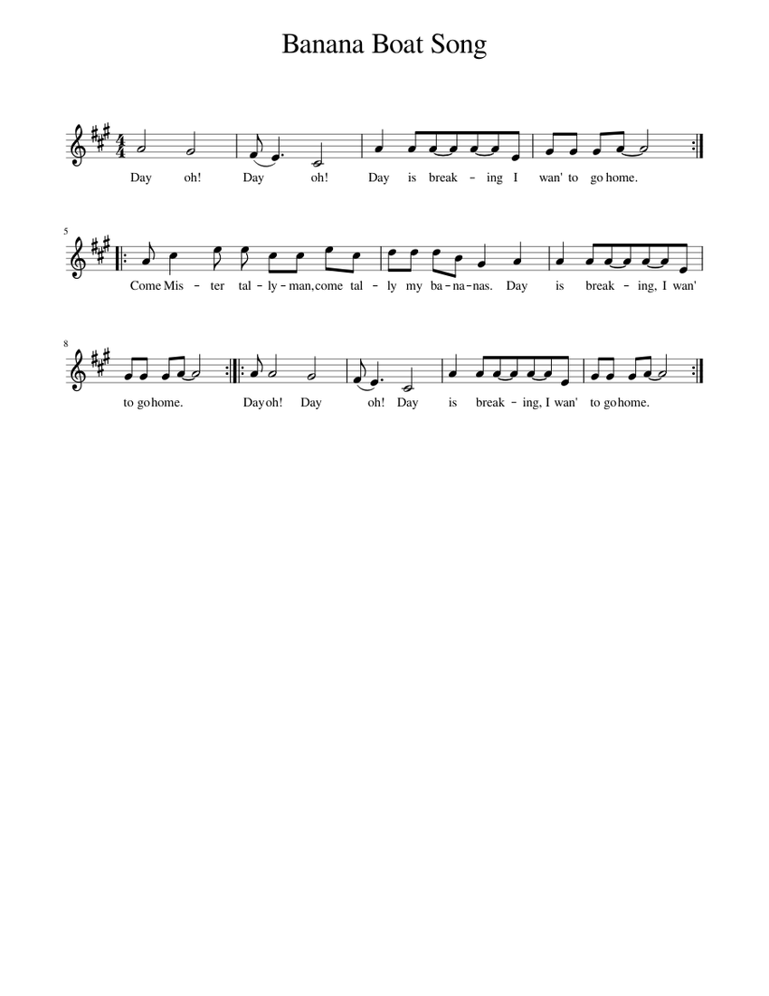 Banana Boat Song Sheet music for Piano (Solo) Easy | Musescore.com