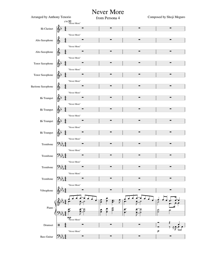 Never More - Persona 4 (Jazz Band) (Complete) Sheet music for Piano ...