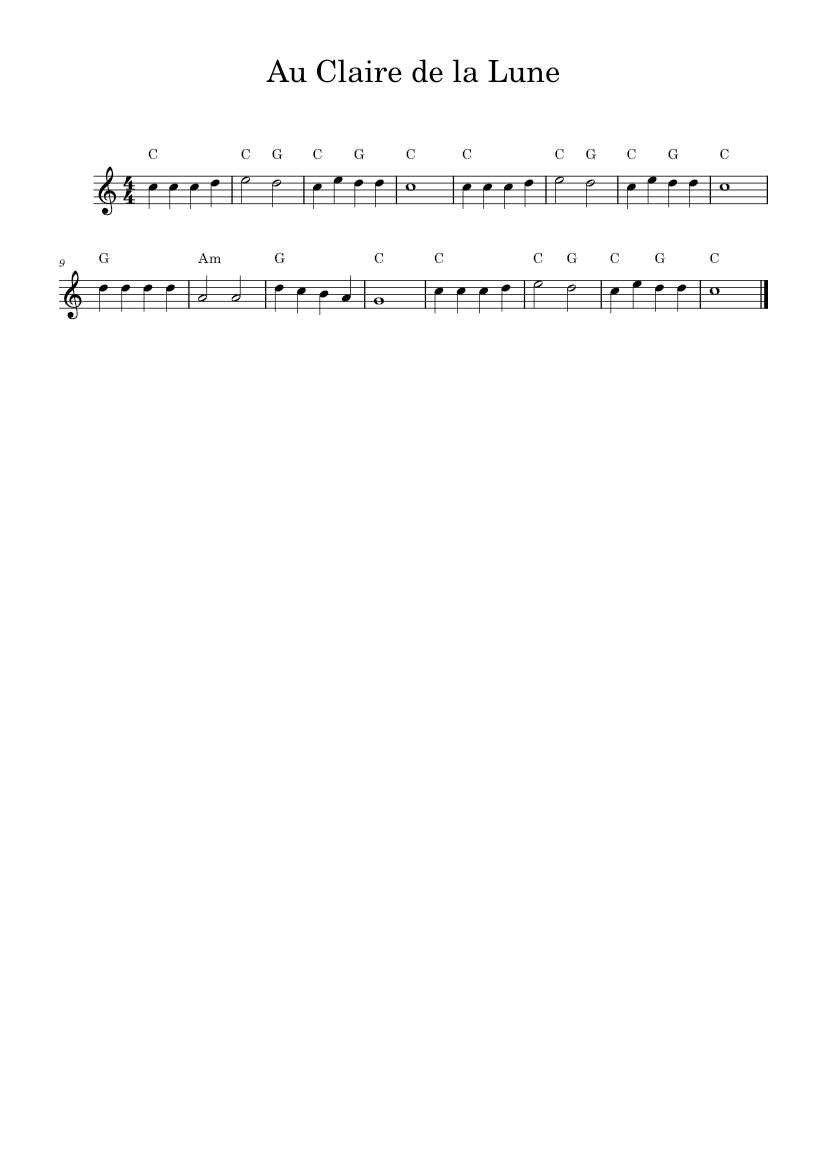 Au Clair de la Lune Sheet Music with Chords for Flute (Solo) | MuseScore.com