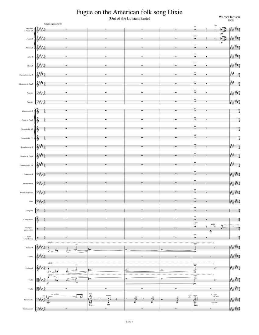 Fugue on the American folk song Dixie Sheet music for Flute, French ...
