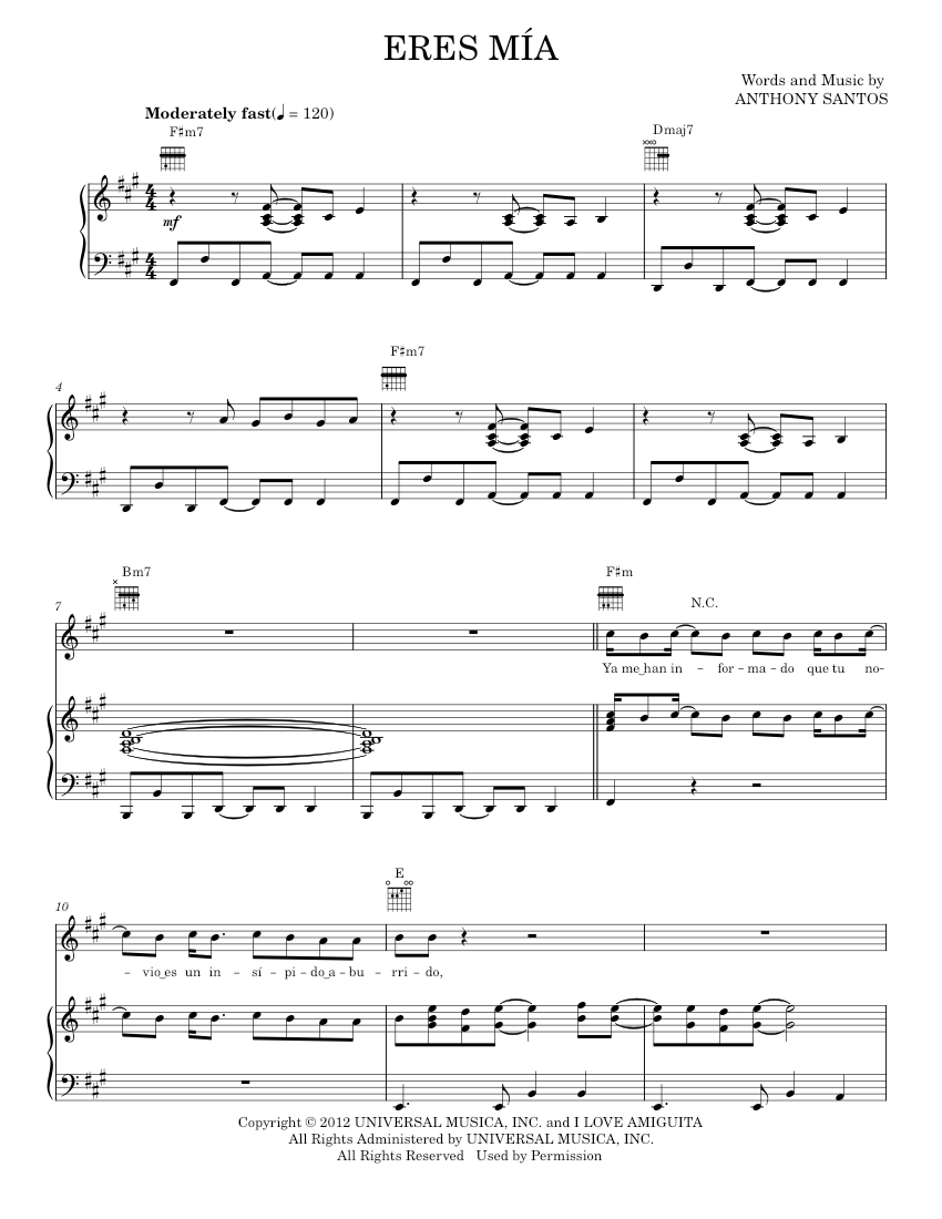 Play Official version of Eres mia Sheet Music by Romeo Santos for Piano ...