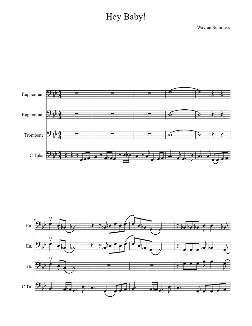Hey Baby! Sheet music for Trombone, Tuba (Brass Duet) | Musescore.com