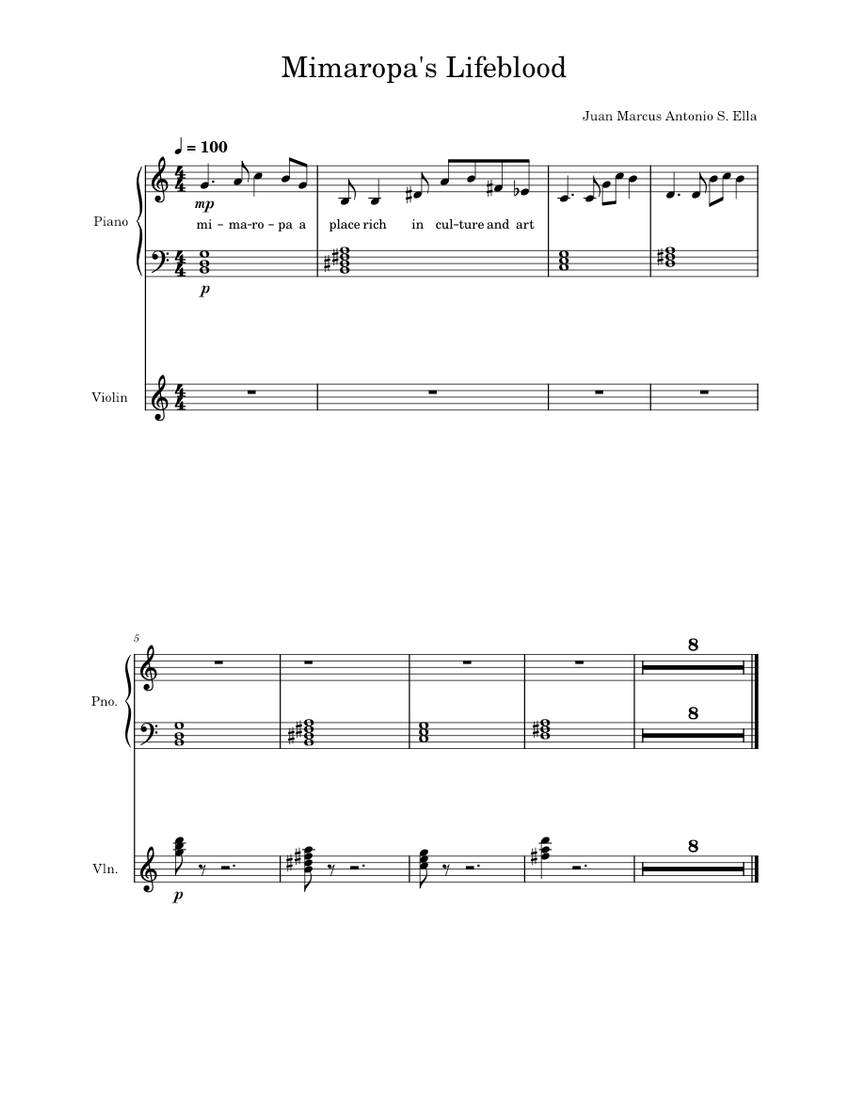 Mimaropa's Lifeblood Sheet music for Piano, Violin (Solo) | Musescore.com