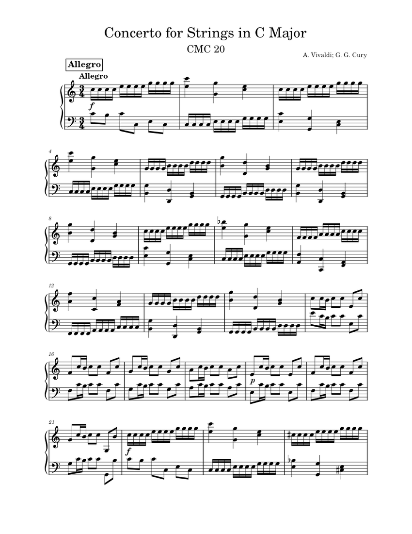 Concerto for Strings in C major RV 110 – Antonio Vivaldi Sheet music for Piano (Solo ...