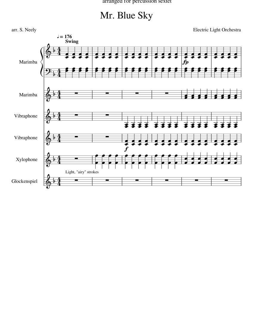 Mr. Blue Sky for Mallet Sextet Sheet music for Vibraphone, Glockenspiel, Marimba, Xylophone ...