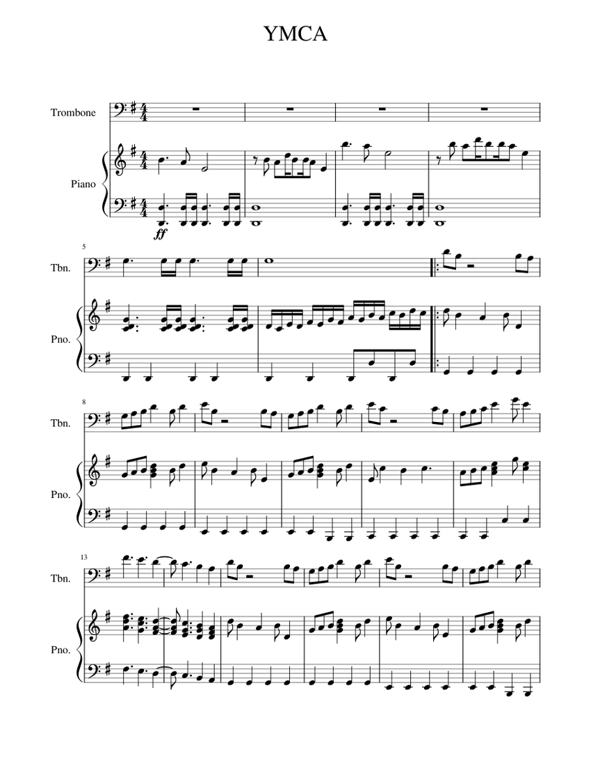 YMCA for Trombone and Piano Sheet music for Piano, Trombone (Mixed Duet ...