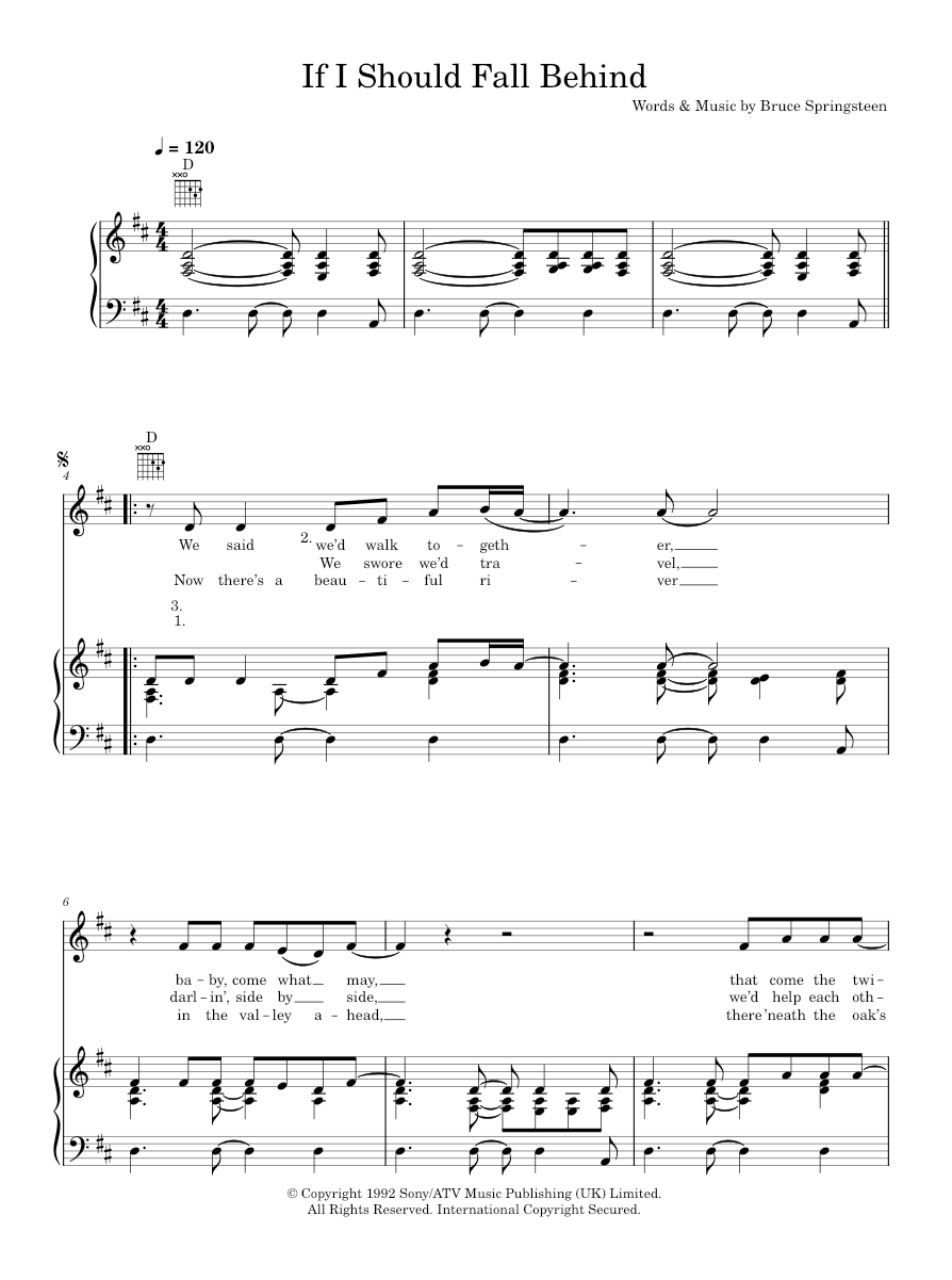 if i should fall behind Sheet music for Piano, Vocals: Music Notes