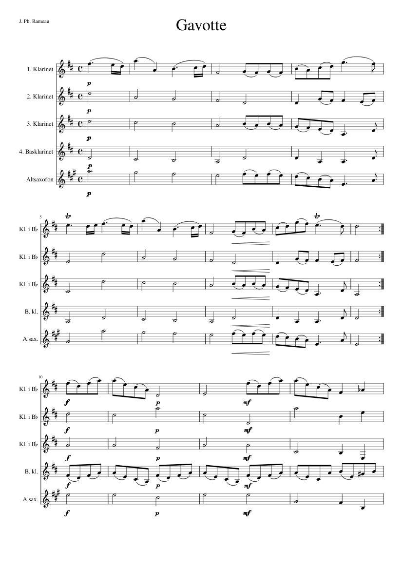 Gavotte – Jean-Philippe Rameau Sheet Music for Clarinet in b-flat ...