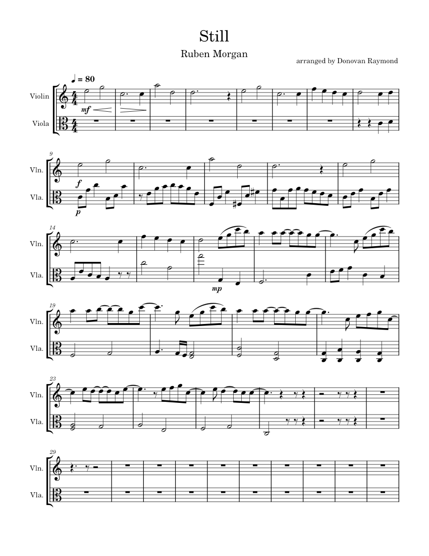 Still – Reuben Morgan Still Sheet Music for Violin, Viola (String Duet ...