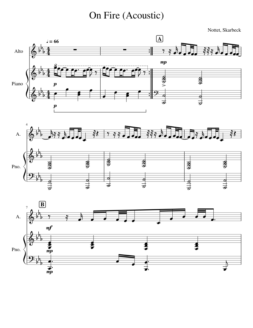 On Fire (Acoustic) Sheet music for Piano, Alto (Piano-Voice ...