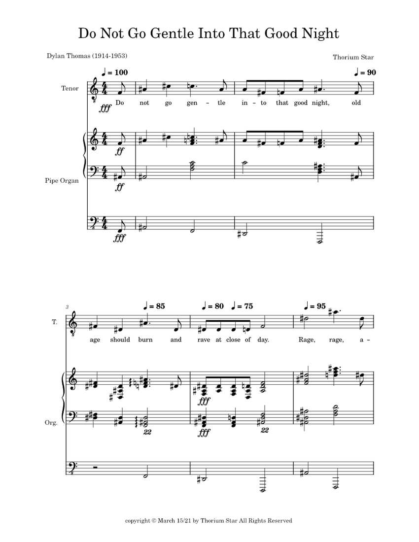 Do Not Go Gentle Into That Good Night, Music © by Thorium Star 2021 ...