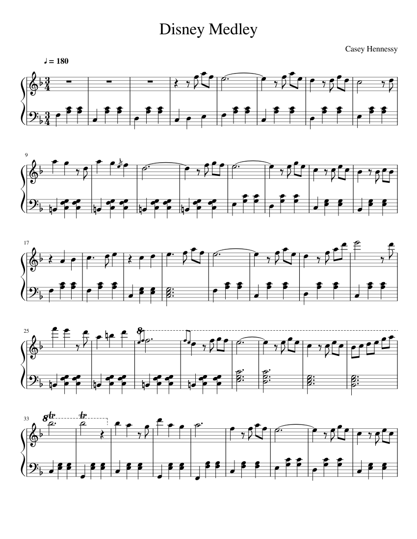 Disney Medley V3 Sheet Music for Piano (Solo) | MuseScore.com