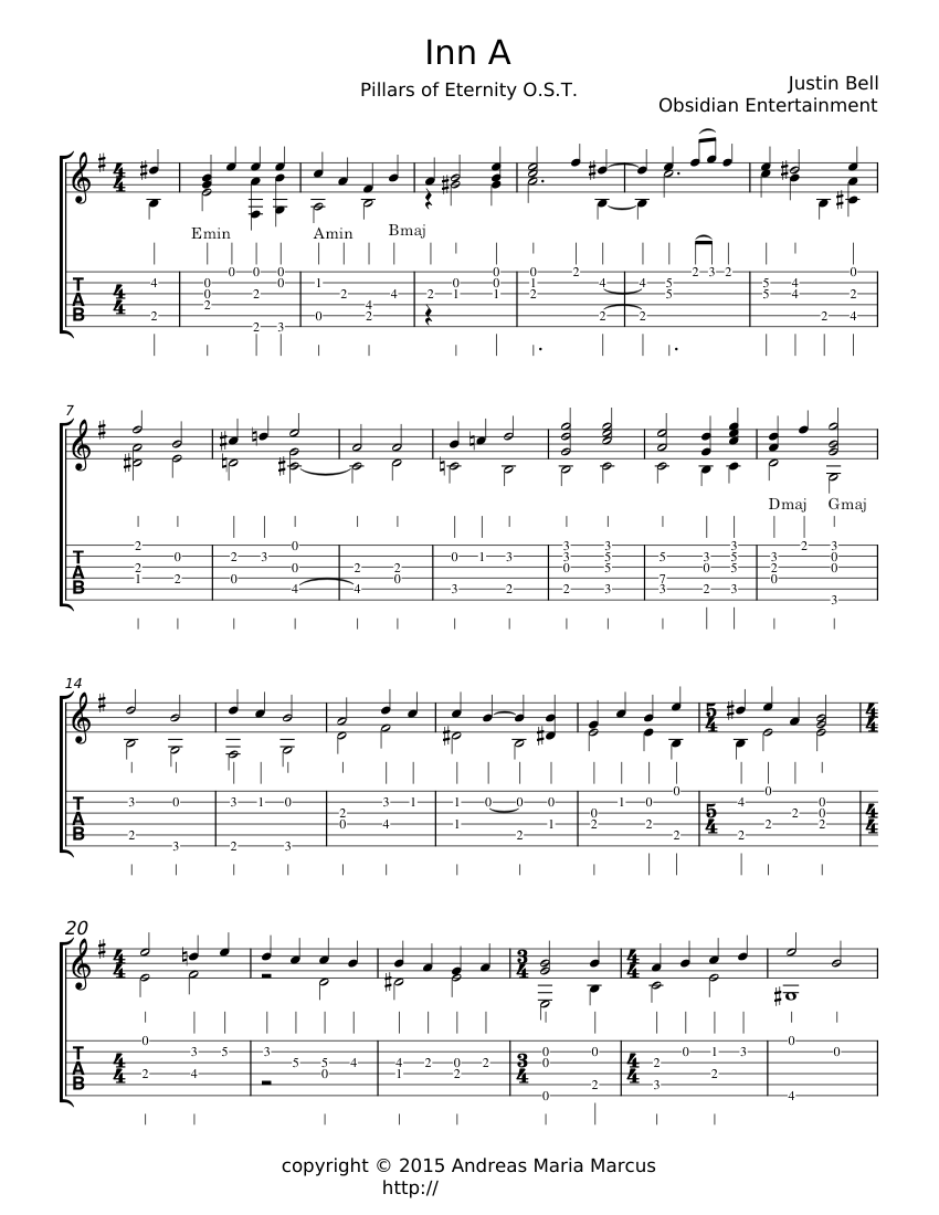 Inn - Justin Bell Sheet music for Guitar (Solo) | Musescore.com