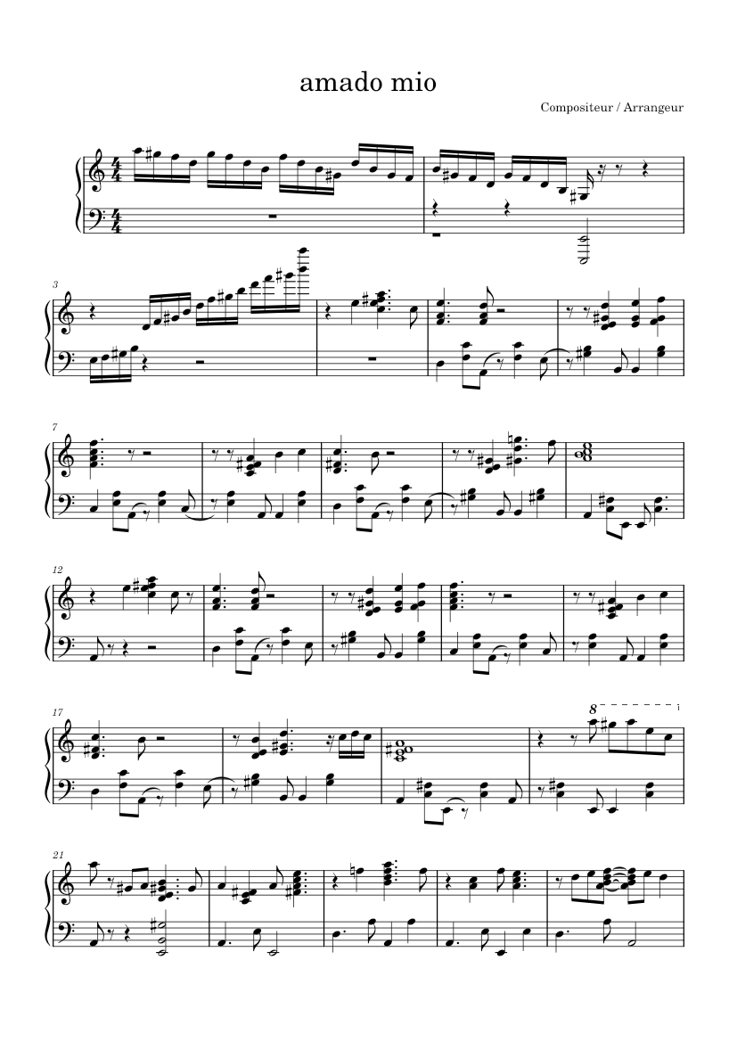 amado mio piano Sheet Music for Piano (Solo) easy | MuseScore.com