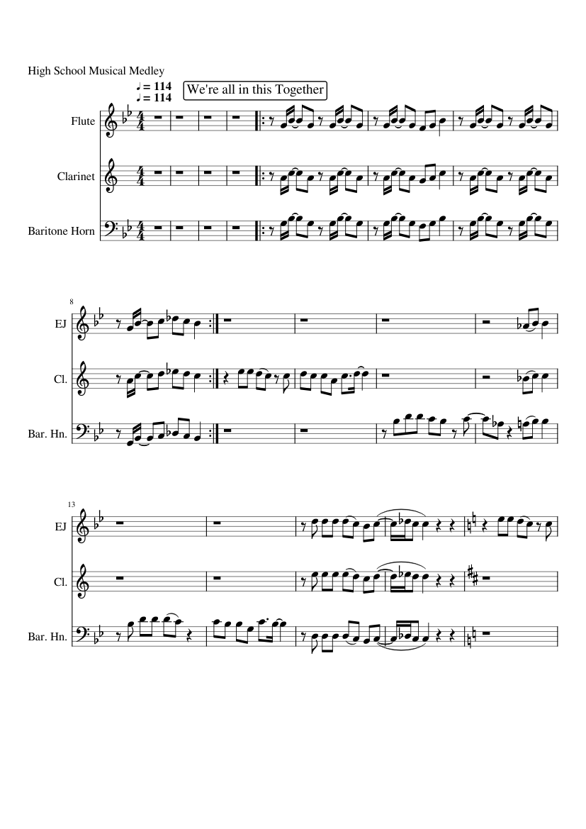 High School Musical Medley Sheet music for Flute, Clarinet other (Mixed ...