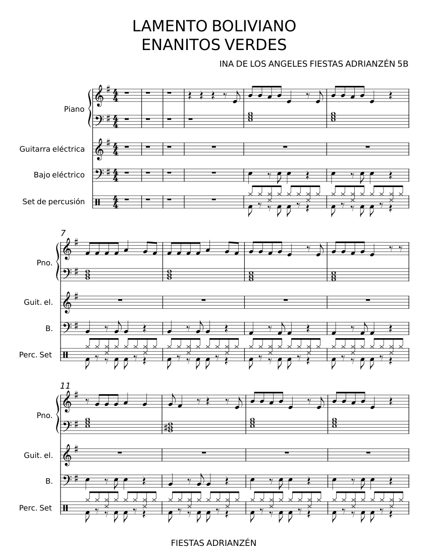LAMENTO BOLIVIANO Sheet music for Piano, Guitar, Drum group (Mixed Quintet) | Musescore.com