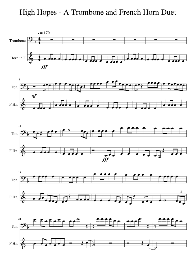 High Hopes - A Trombone and French Horn Duet Sheet Music for Trombone ...