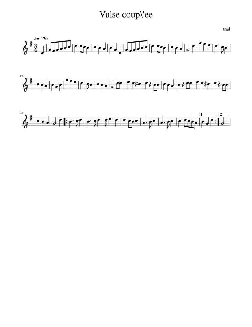 Traditional music - Valse coup\'ee Sheet music for Piano (Solo ...