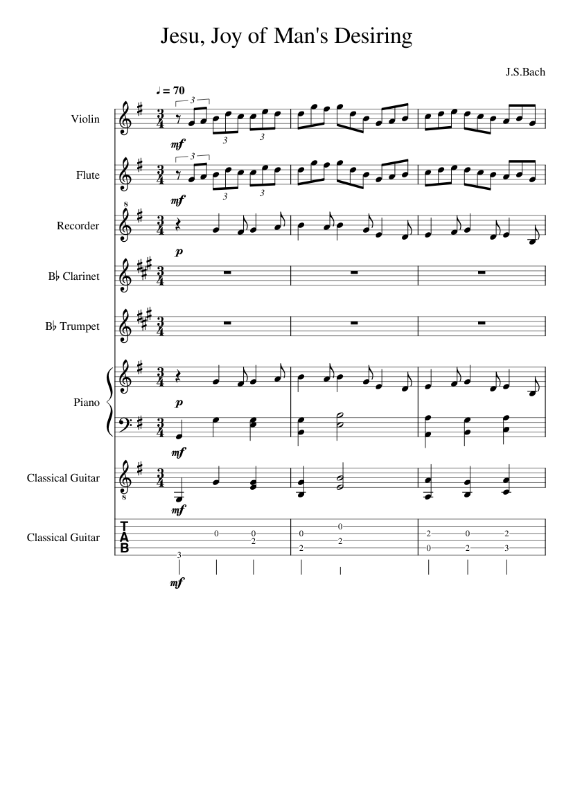 Jesu, Joy of Man's Desiring Sheet music for Piano, Flute, Clarinet in b ...