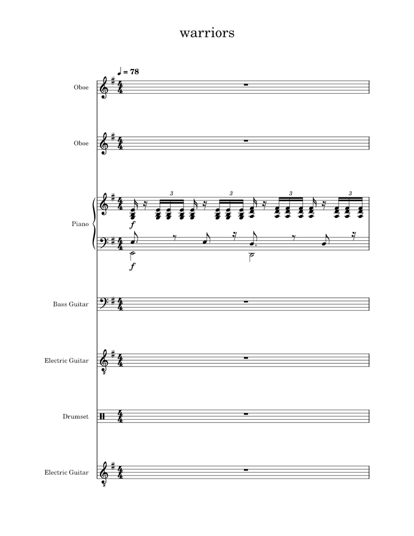 Warriors – Imagine Dragons warriors Sheet music for Piano, Oboe, Guitar ...