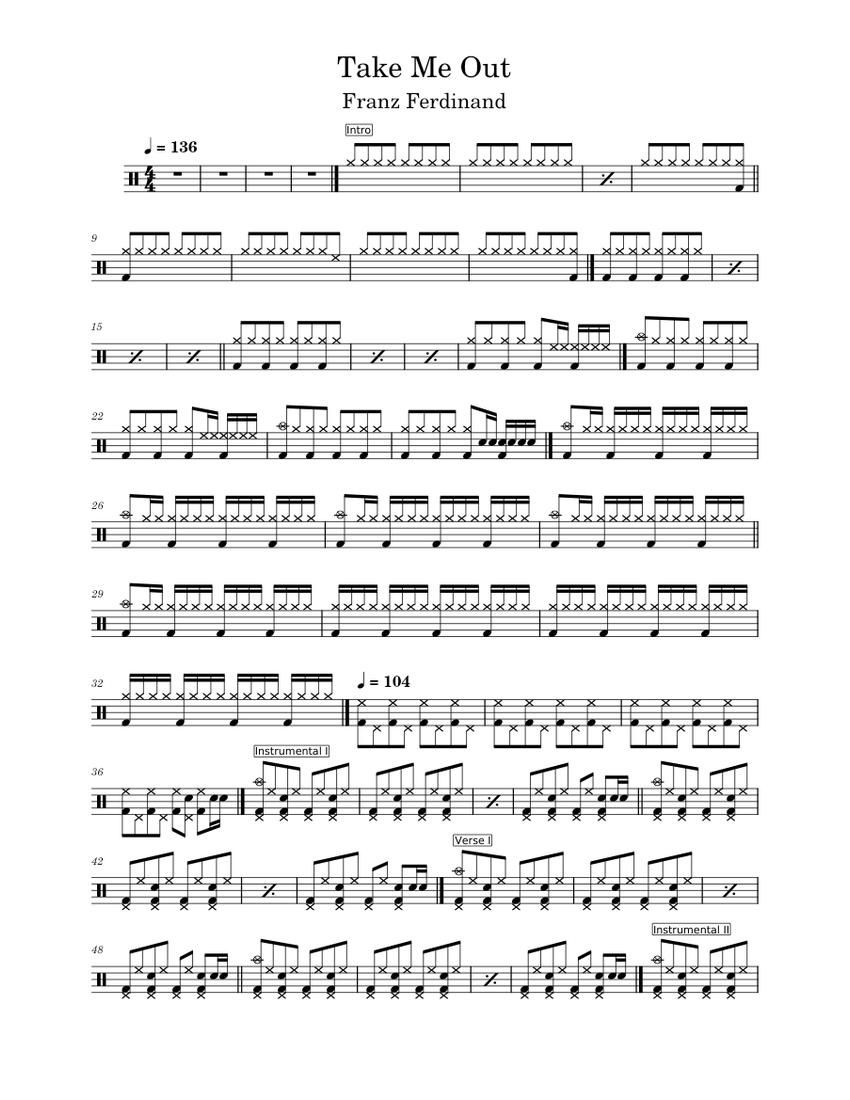 Take Me Out - Franz Ferdinand - Drum Sheet Sheet music for Drum group ...