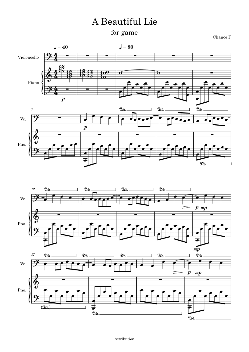 A Beautiful Lie Sheet music for Piano, Cello (Mixed Duet) | Musescore.com