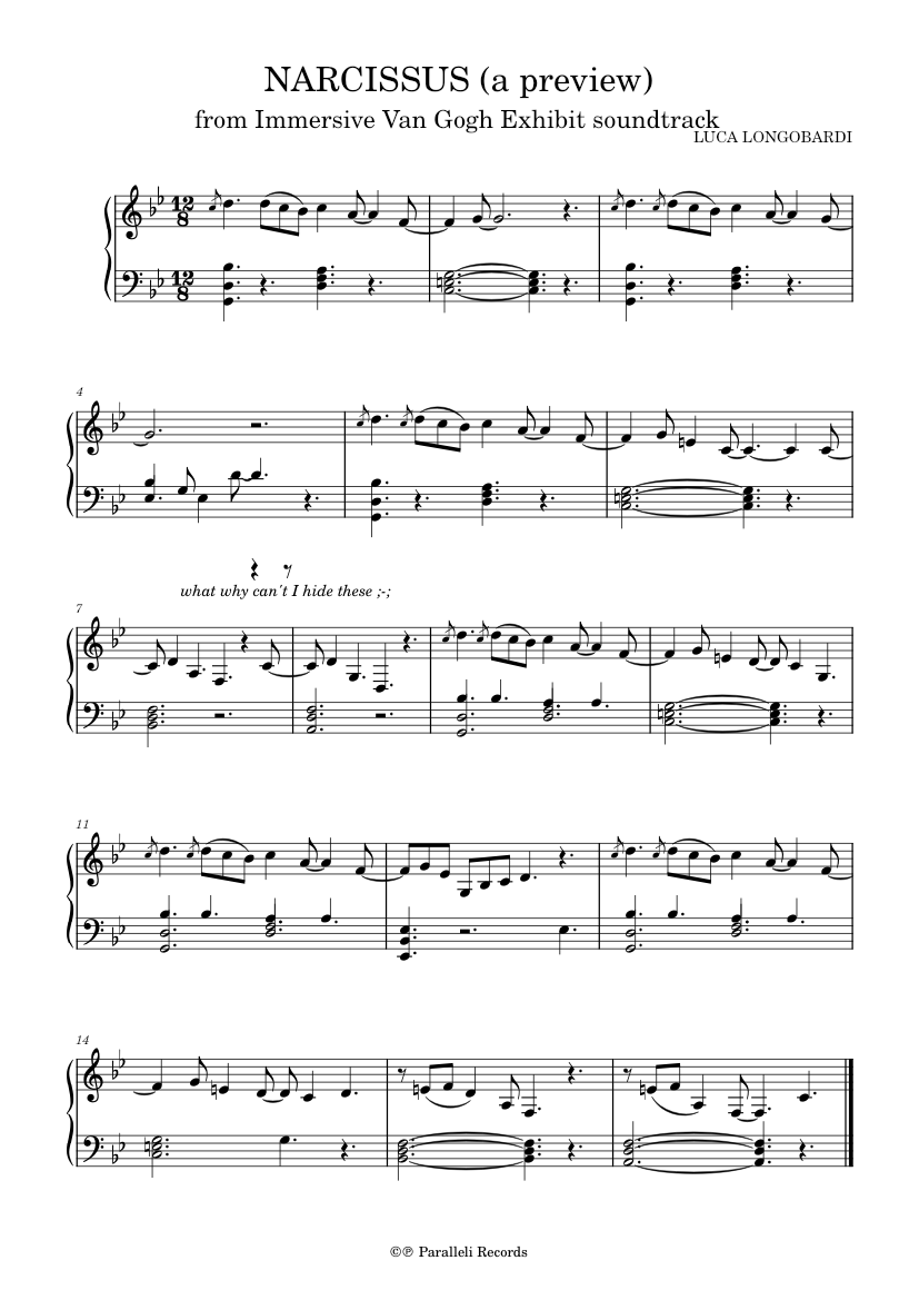 Narcissus – Luca Longobardi Sheet Music for Piano (Solo) easy ...