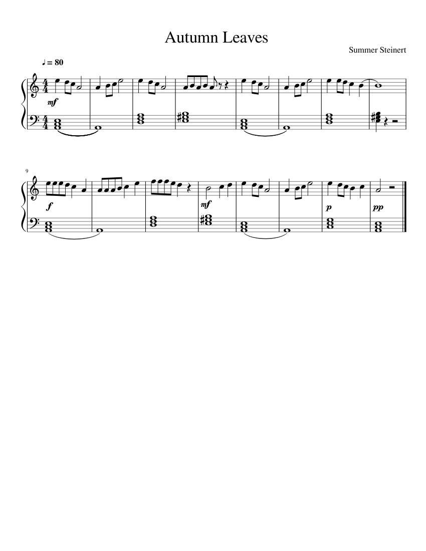 Autumn Leaves Sheet music for Piano (Solo) Easy | Musescore.com
