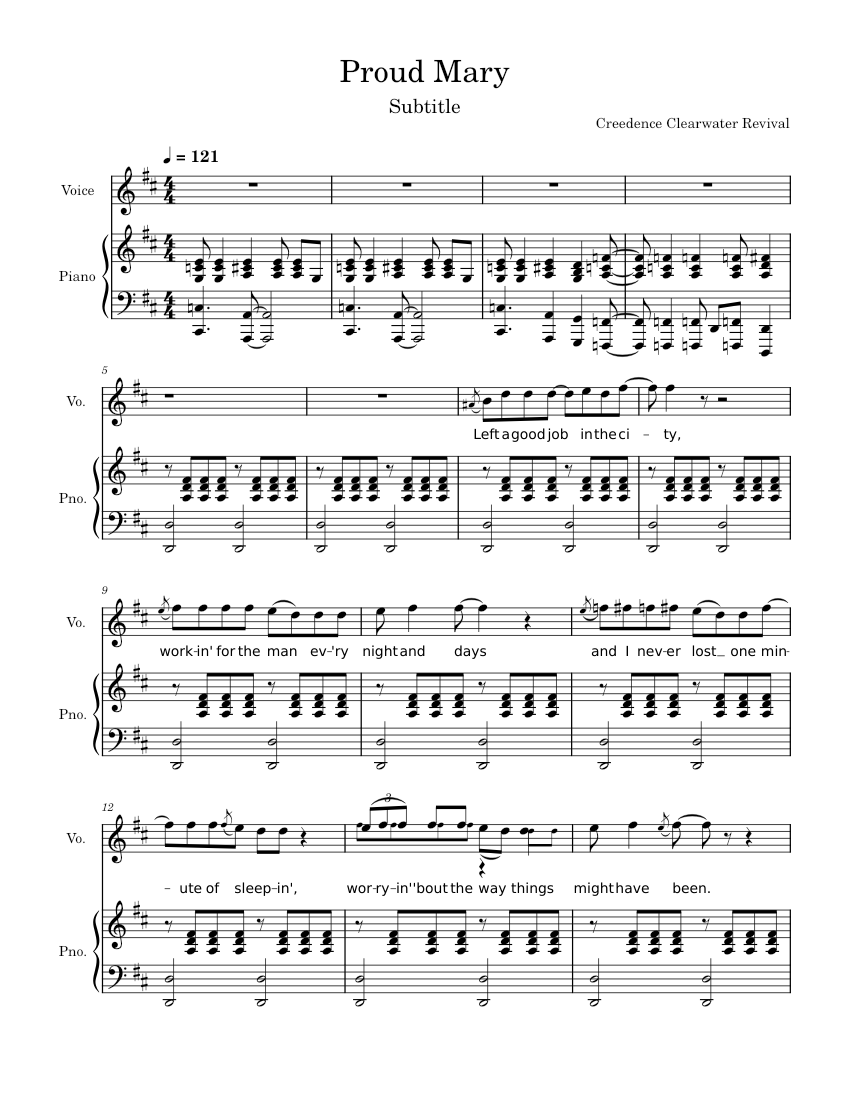 Proud mary – Creedence Clearwater Revival Sheet Music for Piano, Voice ...