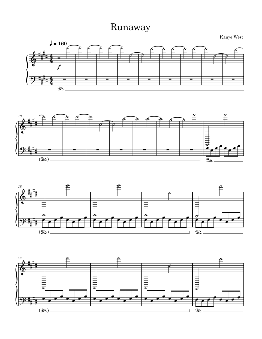 Runaway -The G.O.A.T Kanye West Sheet Music for Piano (Solo) | MuseScore.com