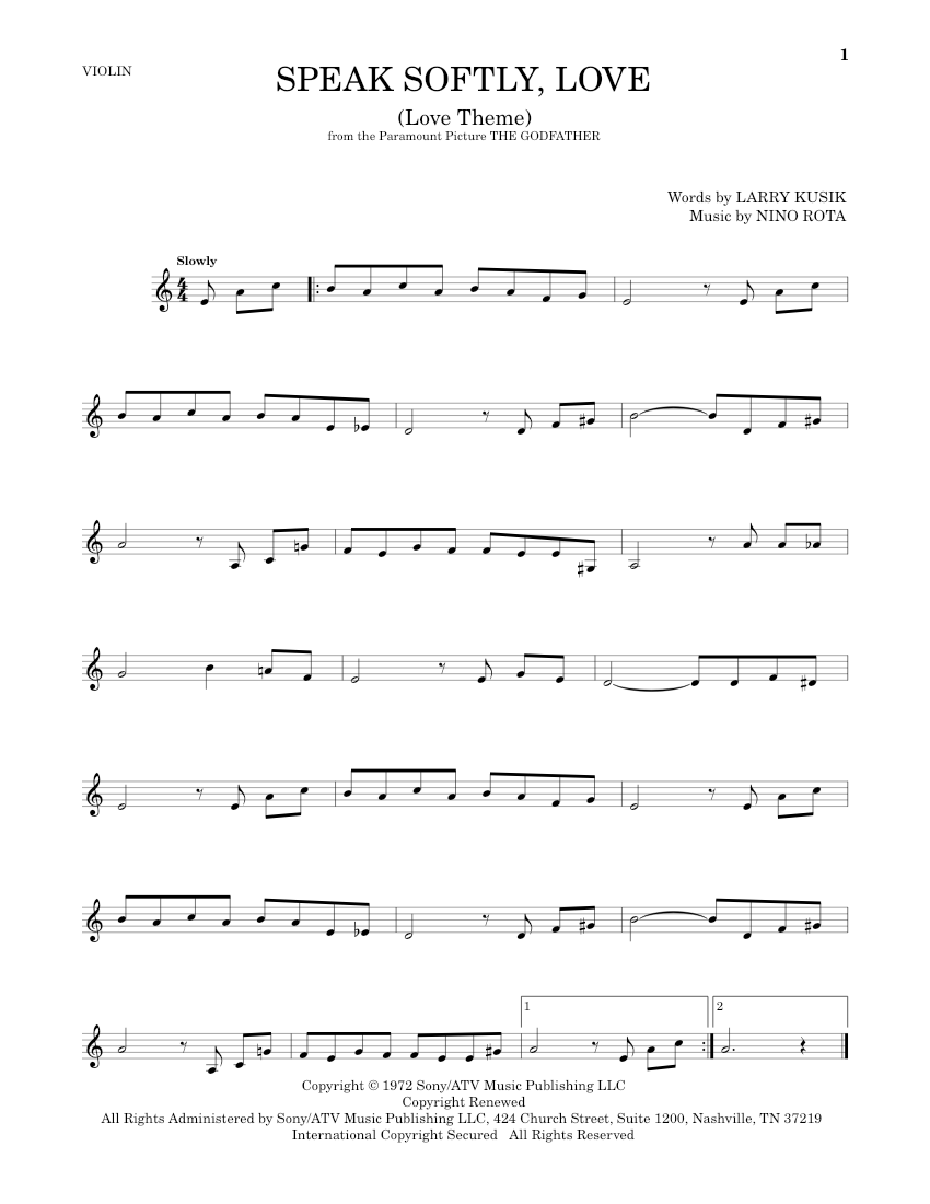 Play Official version of Speak softly love Sheet Music by Andy Williams for Violin | MuseScore.com