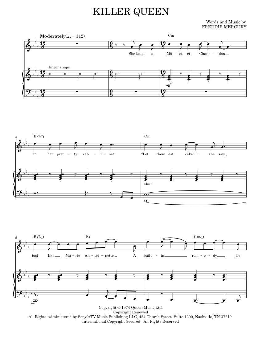killer queen Sheet music for Piano, Vocals by Queen Official ...