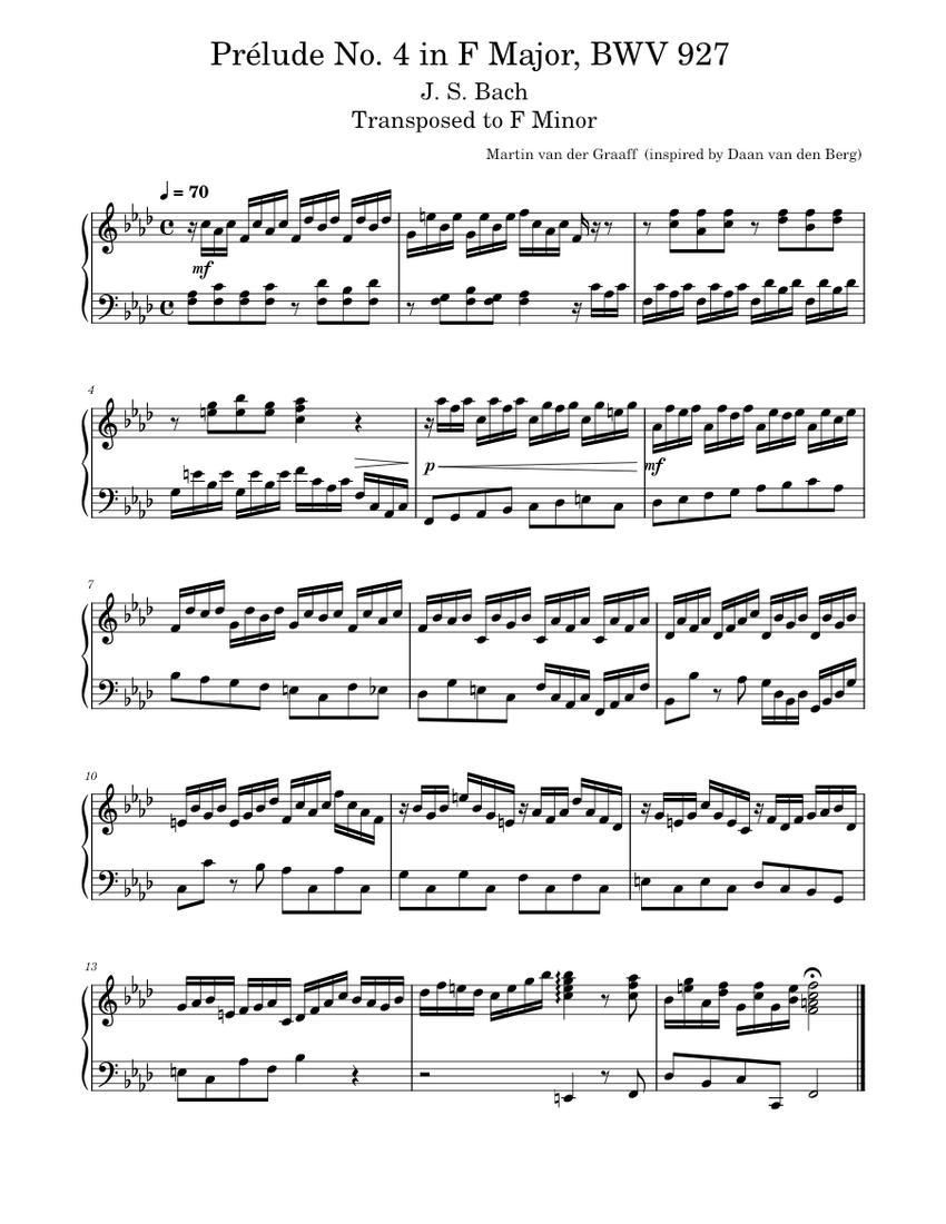 Prelude No. 4 in F Major, BWV 927 – Johann Sebastian Bach - Transposed ...