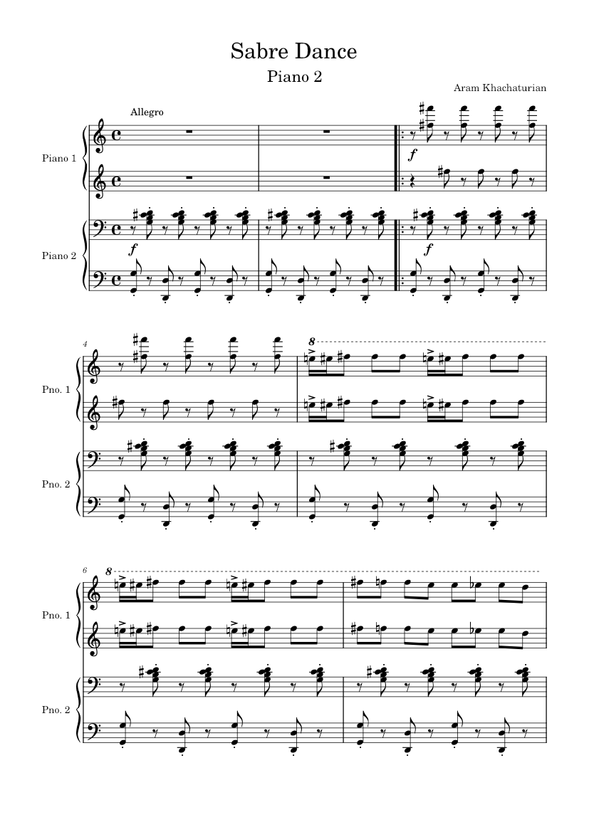 Sabré-Dance – Aram Khachaturian Sabre Dance p2 Duo Sheet Music for ...