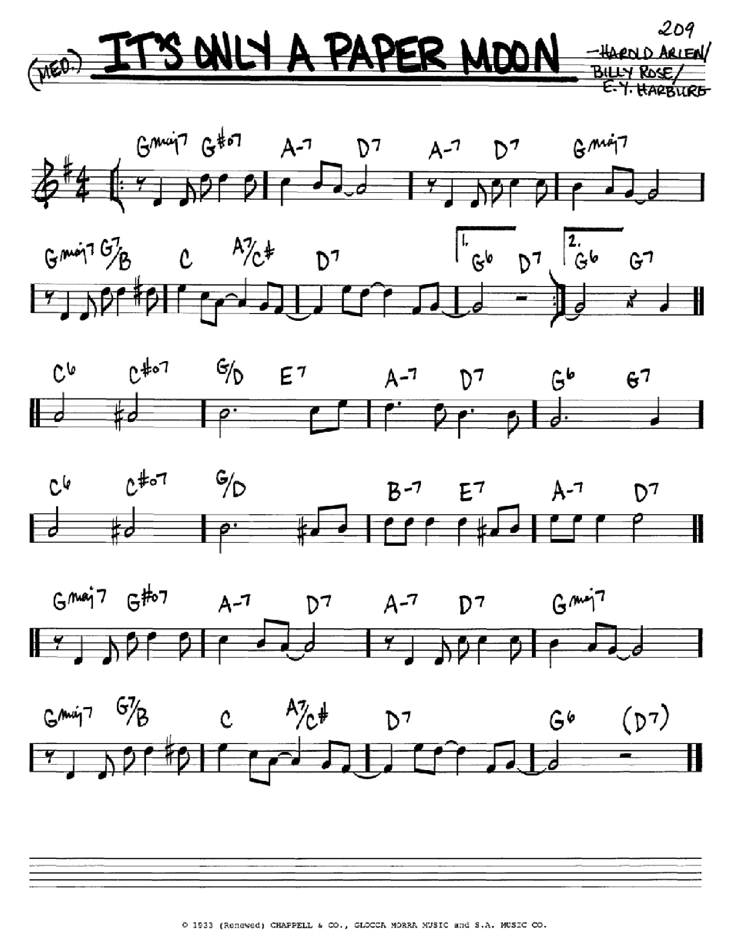 Play Official version of It's Only A Paper Moon Sheet Music by E.Y ...
