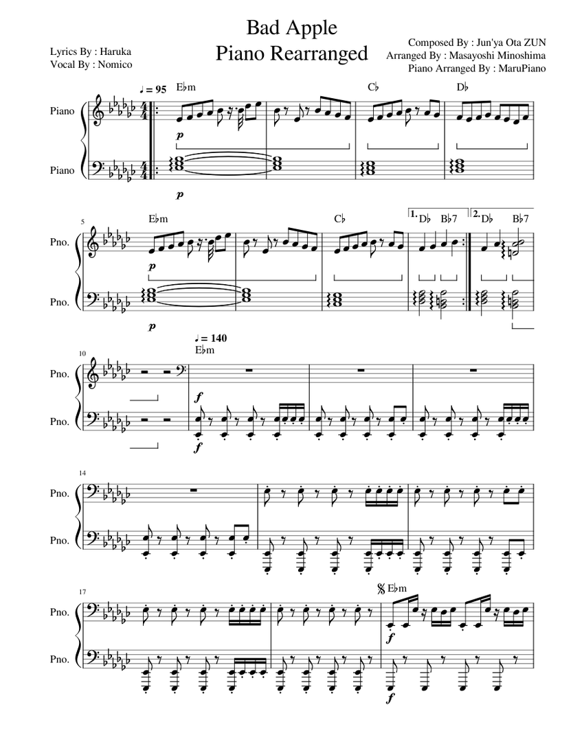 Bad Apple - Piano Rearranged Sheet music for Piano (Solo) | Musescore.com