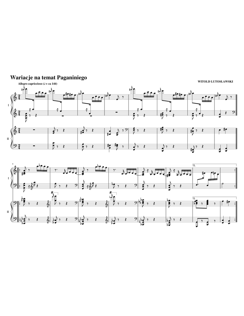 Wariacje na temat Paganiniego - Witold Lutoslawski Sheet music for Piano (Piano Duo) | Musescore.com