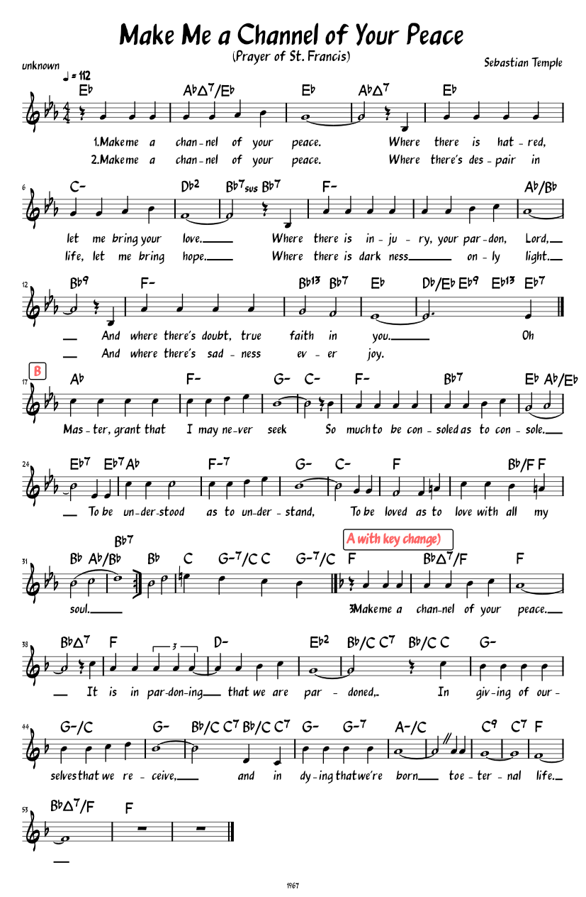 Make Me a Channel of Your Peace (Lead sheet with lyrics ) Sheet Music ...
