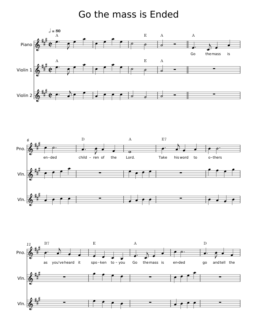 Go the mass is ended - Misc Traditional Sheet Music for Piano, Violin ...