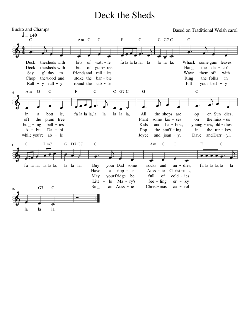 Deck the halls – Misc Christmas Aussie version- Deck the Sheds (Lead ...